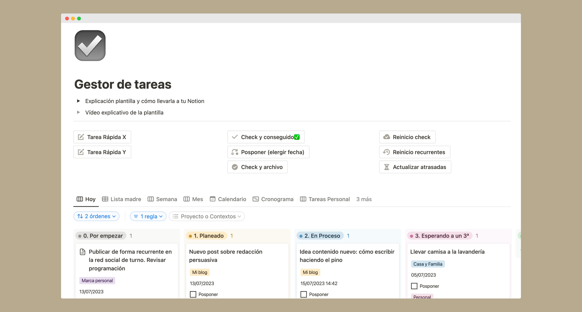 Plantilla de Gestión de tareas en Notion